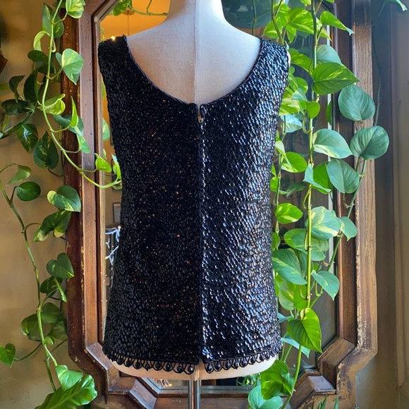 Vintage | Tops | Vintage 95s 1960s Beaded Sequined Shell Top Sleeveless ...